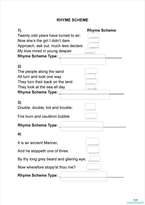 Rhyme Scheme Reading Exam Preparation. Interactive worksheet ...