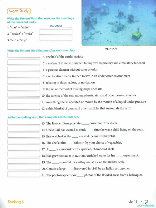 List 18: Word Study Pg 71. Interactive worksheet | TopWorksheets