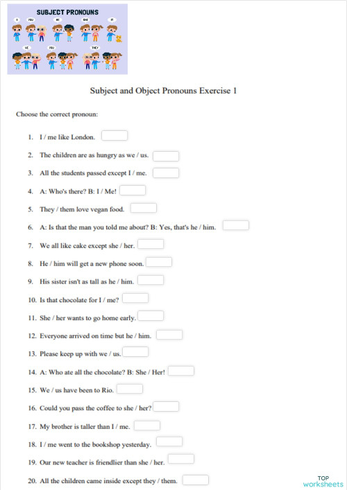 PERSONAL PRONOUNS (SUBJECT - OBJECT) 02. Interactive worksheet ...