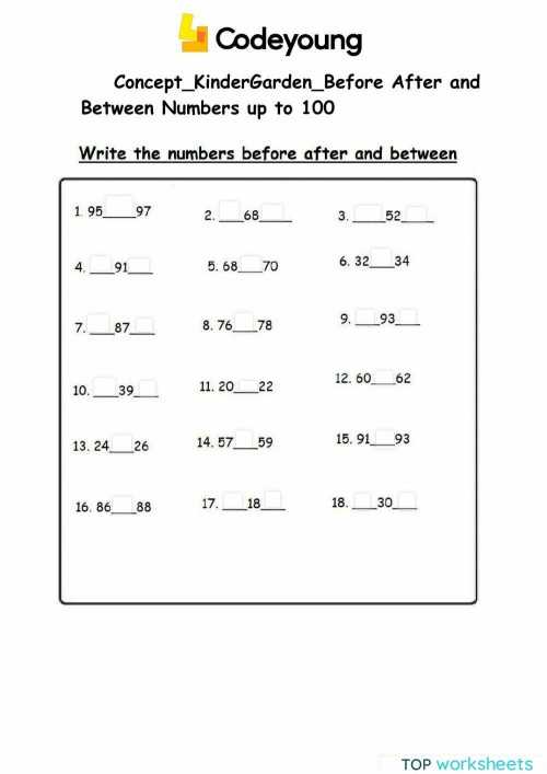 Before after between 100. Interactive worksheet | TopWorksheets