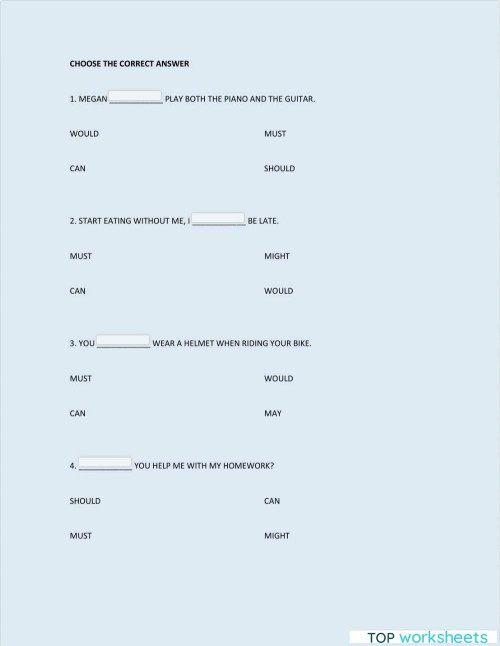 EXAMEN MODALS PRESENT PERFECT. Interactive worksheet | TopWorksheets