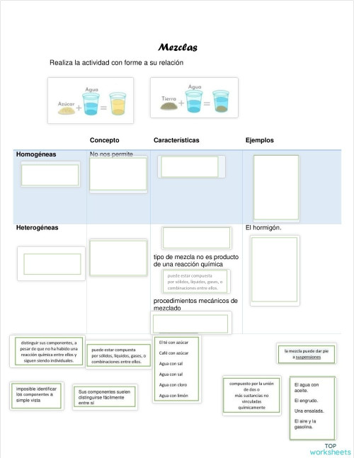 Tipos de Mezclas. Ficha interactiva | TopWorksheets