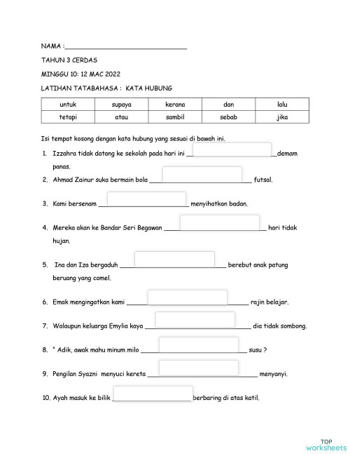 Bahasa Melayu: interactive worksheets and online exercises | TopWorksheets