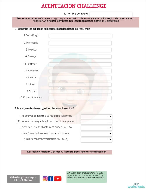 Fichas interactivas y ejercicios online en México | TopWorksheets