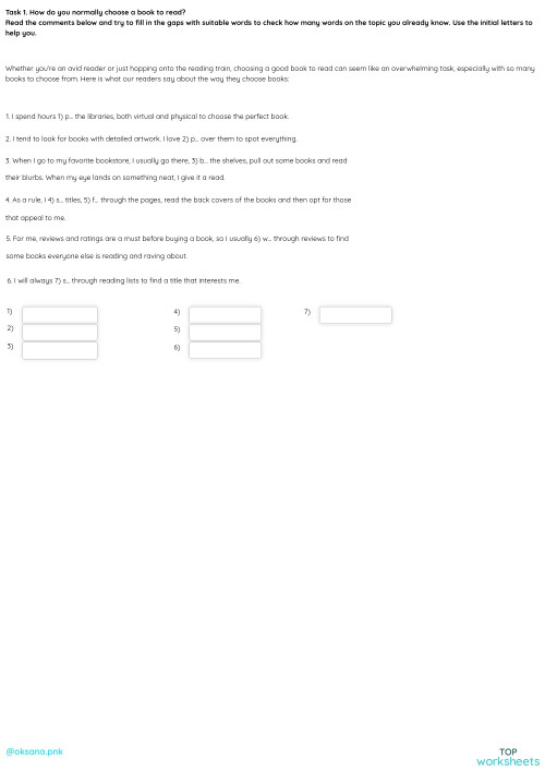 Lesson 2: How to choose a book (pre-class). Interactive worksheet ...