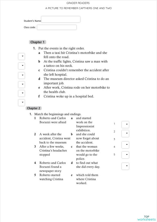 A picture to remember ch 1 and 2. Interactive worksheet | TopWorksheets