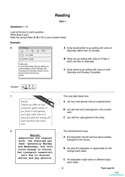 WCE B1 Preliminary Reading Paper 2. Interactive worksheet | TopWorksheets