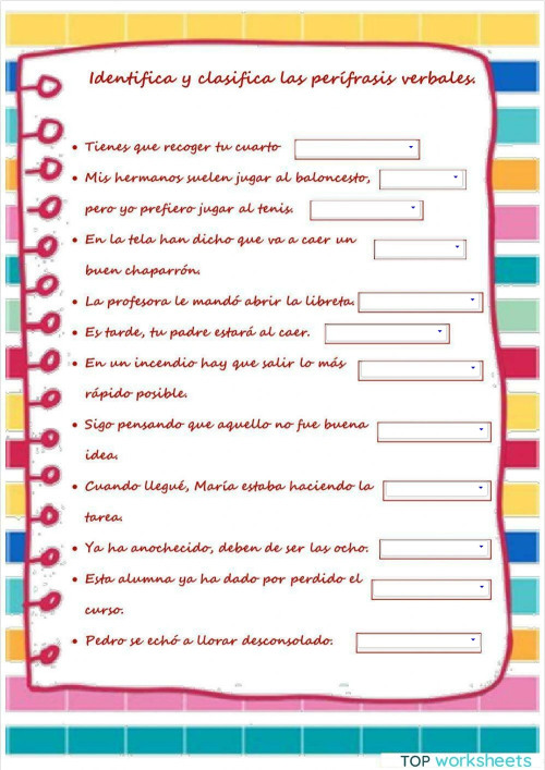 Perífrasis verbales. Ficha interactiva | TopWorksheets