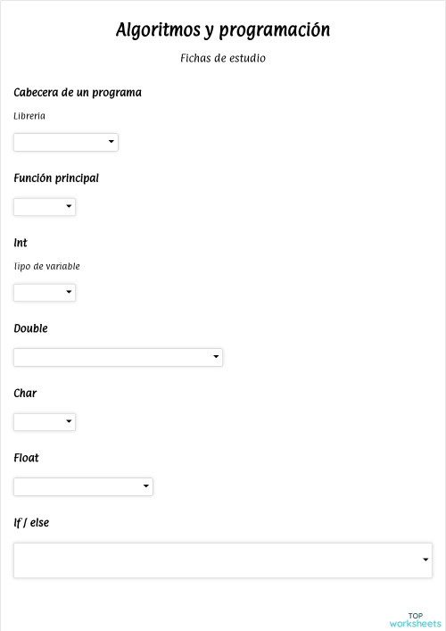 Algoritmos y programación. Ficha interactiva | TopWorksheets