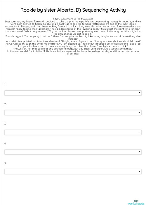 Rookie by sister Alberta, D) Sequencing Activity. Interactive worksheet ...