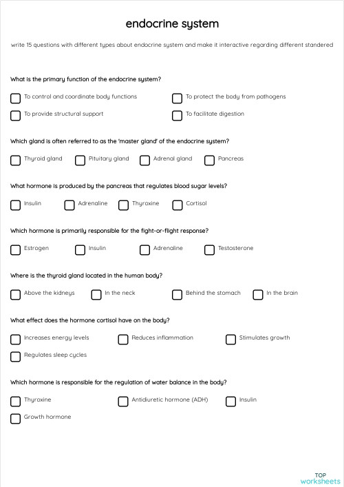 endocrine system. Interactive worksheet | TopWorksheets