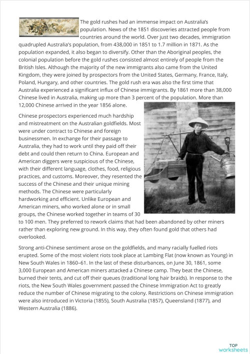 Immigration During the Australian Gold Rush. Interactive worksheet ...