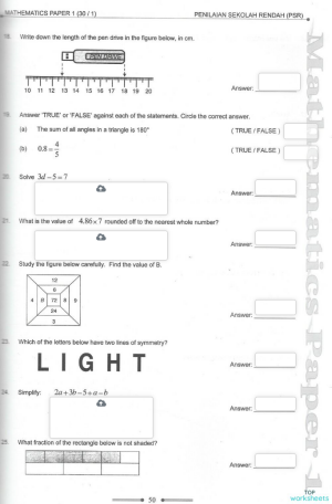PSR PRACTICE / MATHS I (PT2) / 2012 (Copied). Interactive worksheet ...