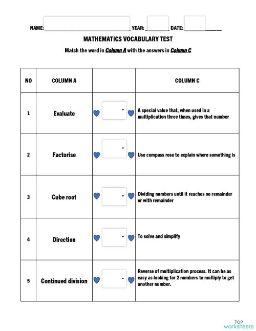 VOCAB TEST. Interactive worksheet | TopWorksheets