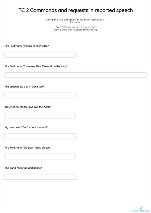 TC 2 Commands and requests in reported speech. Interactive worksheet ...