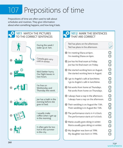 Actividad N° 3 - Preposition of Time. Interactive worksheet | TopWorksheets