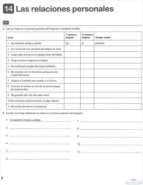 14. Las relaciones personales 68. Ficha interactiva | TopWorksheets