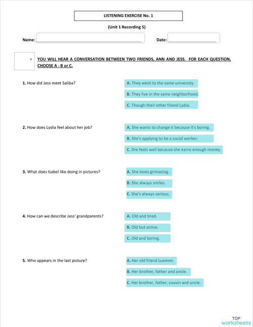 7th CE Listening Unit 1.. Interactive worksheet | TopWorksheets