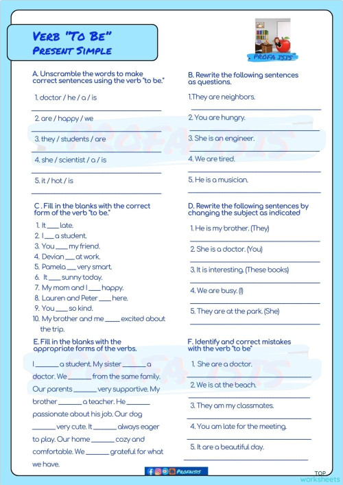 A1, A2 Lvl. Verb To Be-Present Simple. Ficha interactiva | TopWorksheets