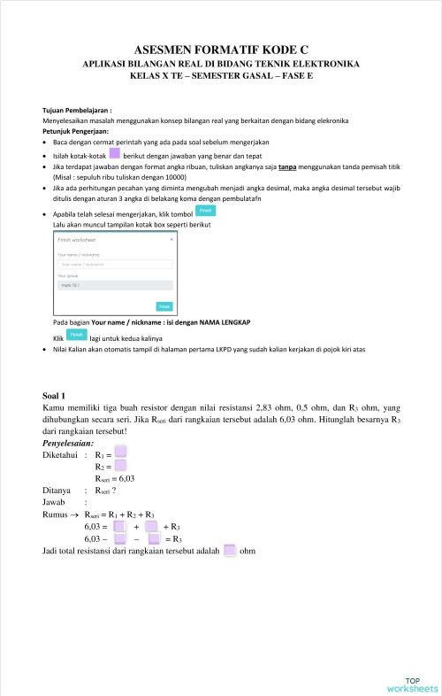 Asesmen Formatif Aplikasi Bil Real Kode C. Interactive worksheet ...