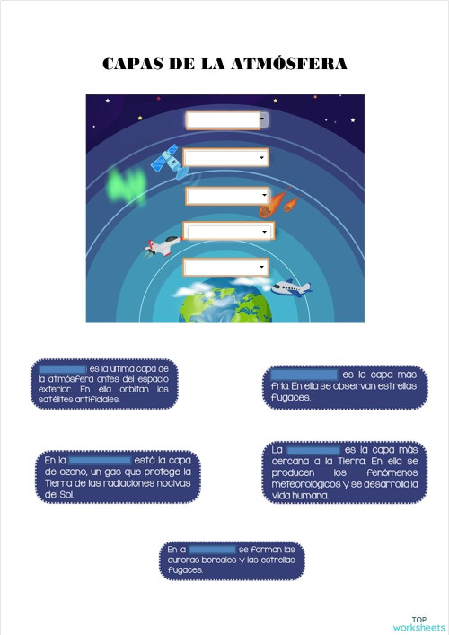 Capas de la atmósfera. Ficha interactiva | TopWorksheets