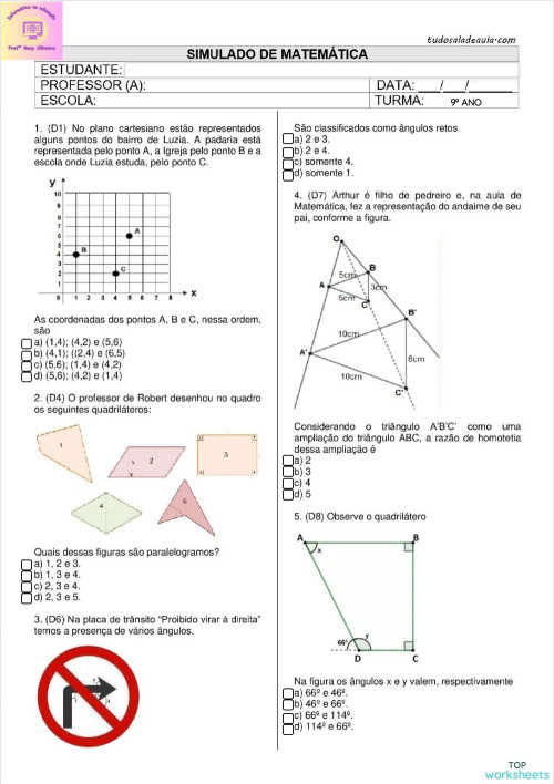 Simulado SAEB 9º ANO. Ficha interativa | TopWorksheets