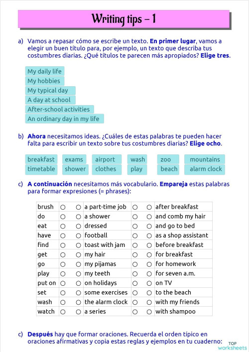 Writing tips 1. Interactive worksheet | TopWorksheets