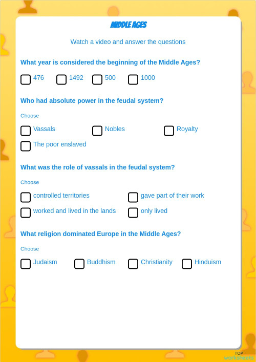 Middle Ages. Interactive worksheet | TopWorksheets