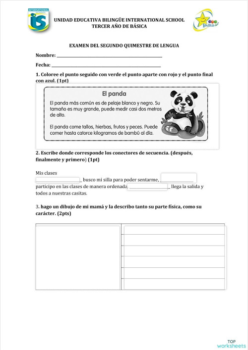 Examen del primer trimestre Aniumación a la lectura. Ficha interactiva | TopWorksheets