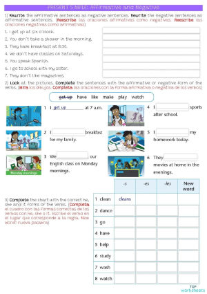 Homework: Present Simple Aff-Neg. Interactive worksheet | TopWorksheets