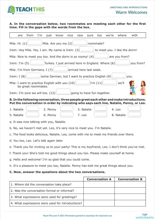 Greeting Conversation ใบงานเชิงโต้ตอบ | TopWorksheets