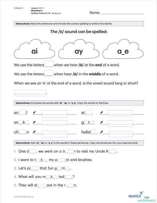 Lesson 10 Long a sound. Interactive worksheet | TopWorksheets