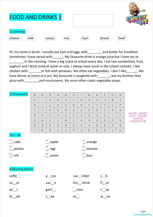 FOOD AND DRINKS 1. Interactive worksheet | TopWorksheets