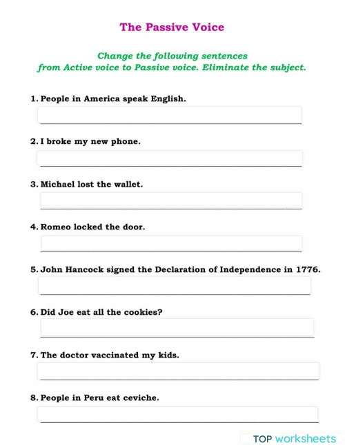 The Passive Voice online for intermediate. Interactive worksheet ...