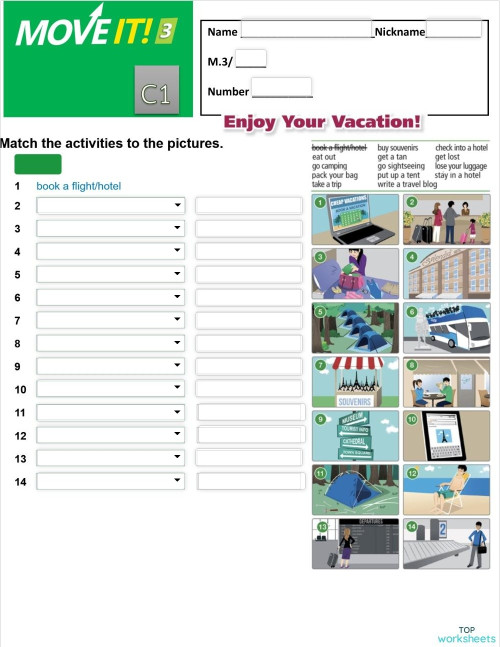 C1 Enjoy your Vacation. Interactive worksheet | TopWorksheets