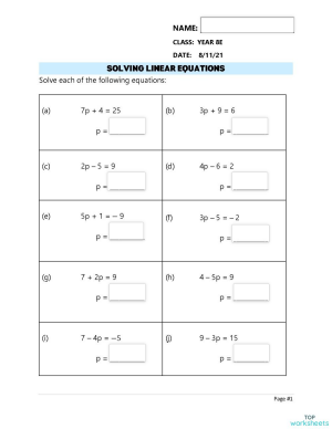 Solving Linear Equations (2 steps). Interactive worksheet | TopWorksheets