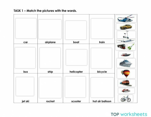 Transport Vocabulary. Interactive worksheet | TopWorksheets