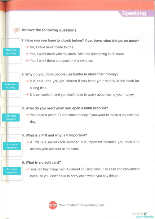 U4- Speaking -At the Bank - S2B1. Interactive worksheet | TopWorksheets