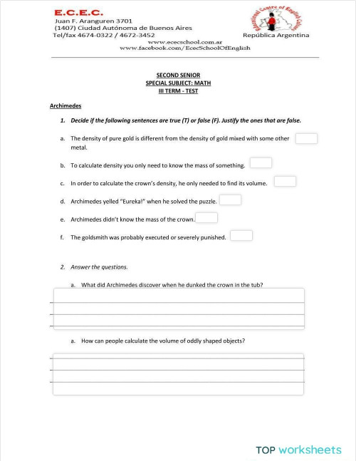 Maths test. Interactive worksheet | TopWorksheets