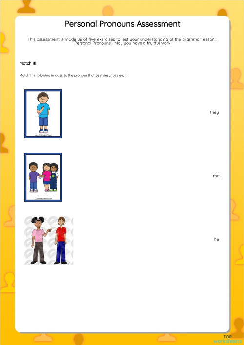 Personal Pronouns Assessment. Interactive worksheet | TopWorksheets