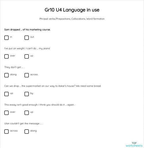 Gr10 U4 Language in use. Interactive worksheet | TopWorksheets