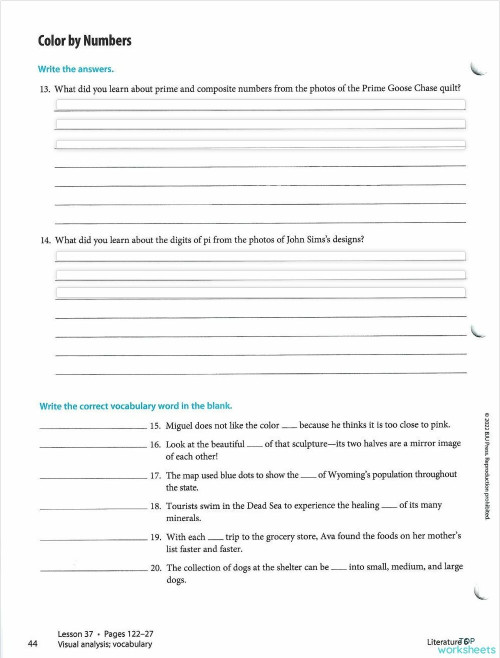 Lesson 37: Color By Numbers Pg 44. Interactive worksheet | TopWorksheets