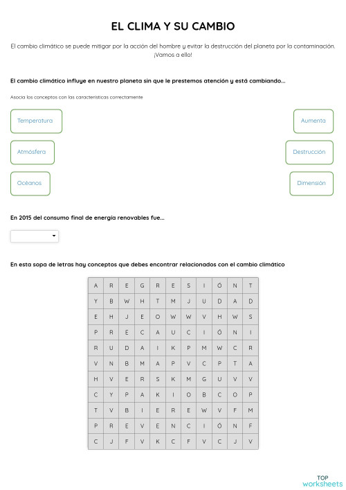 EL CLIMA Y SU CAMBIO. Ficha interactiva | TopWorksheets