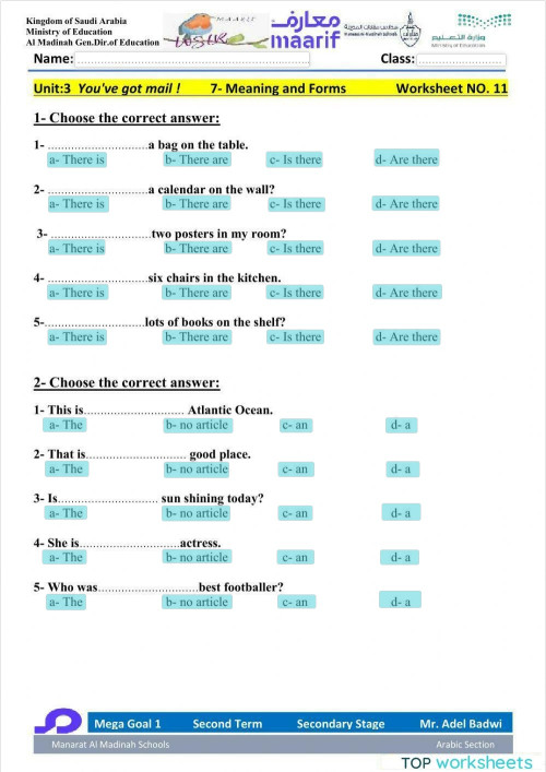 Mega Goal 1.2 Second Term Unit 3 You've got mail! 7-Meanings and Forms ...