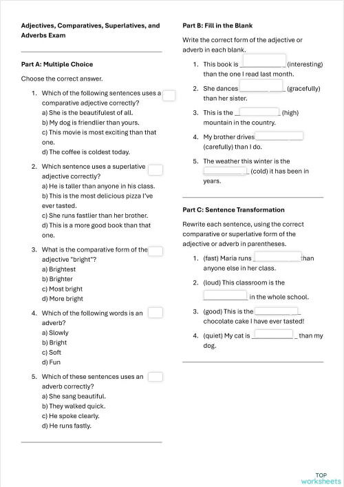 Adjectives, Comparatives and Superlatives.. Interactive worksheet ...