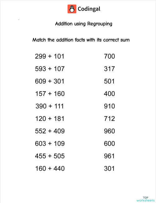 M_G02M05L24_WC01_Addition with Regrouping. Interactive worksheet | TopWorksheets
