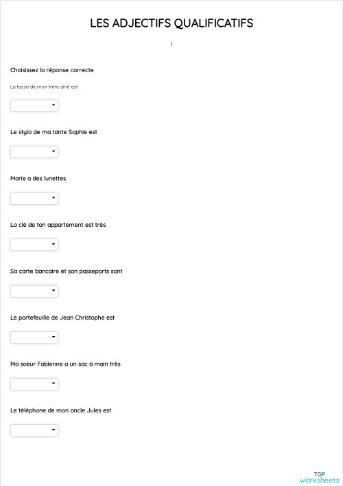 LES ADJECTIFS QUALIFICATIFS. Fiche interactive | TopWorksheets