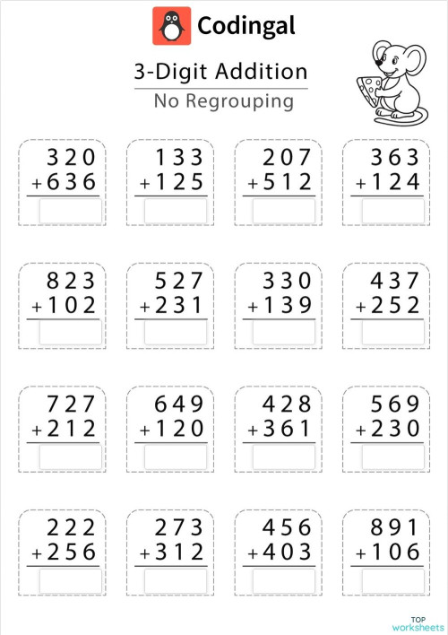 M_G02M05L22_WA02_Addition of Three-Digit Numbers (Without Regrouping). Interactive worksheet ...