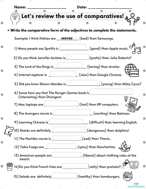 Let's review the use of comparatives. Interactive worksheet | TopWorksheets