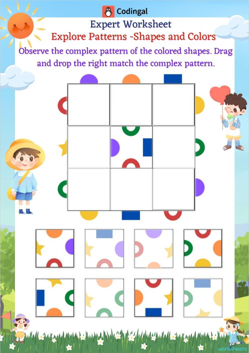 M_G01M20L68_WA03_Pattern with Shapes and Colors. Interactive worksheet ...
